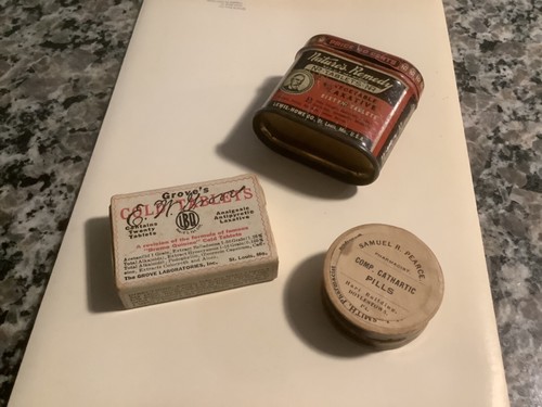 Lot of 3 vintage medicine containers…cold tablets, cathartic pills ...