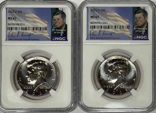2025 P & D John F Kennedy NGC MS67 2 Coin Half Dollar Set Signature ...