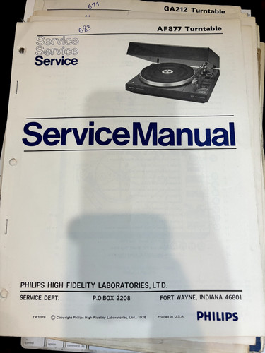 PHILIPS AF877 AF-877 TURNTABLE Repair Service Manual FROM THE USA ...