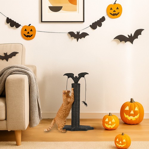 Portable Halloween Gothic Cat Scratching Post with Spider Dangling Toys ...