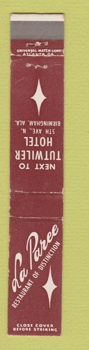 Matchbook Cover - La Paree Restaurant Birmingham AL WEAR 10 Strike | eBay