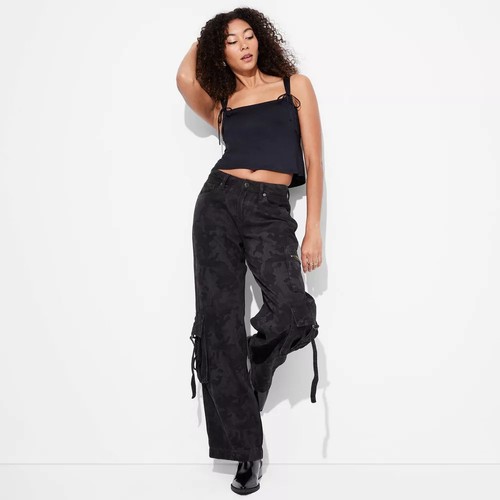 Women's Mid-Rise Wide Leg Cargo Baggy Pants - Wild Fable | eBay