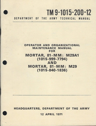Historical book for Mortar, 81-MM, M29A1 and M29, Operator | eBay