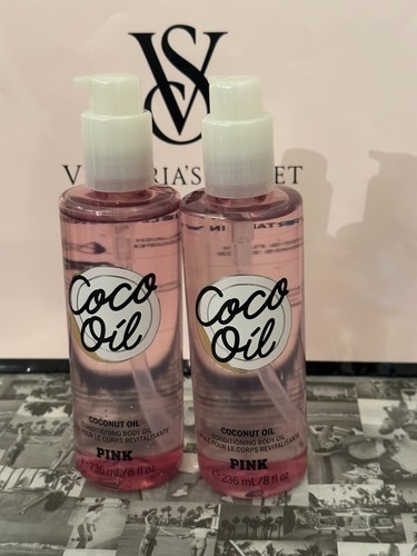 2 New Victoria's Secret PINK COCO OIL Coconut Oil Conditioning Body Oil ...