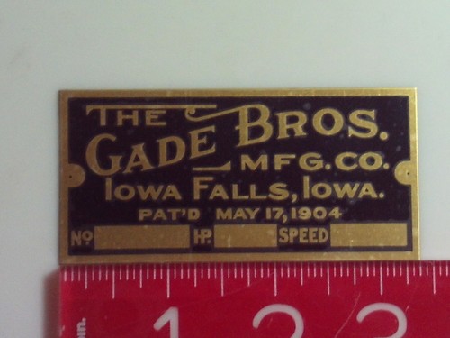 Gade Bros. Engine name tag Reproduction Nameplate | eBay