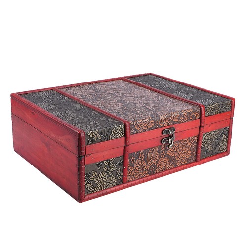 Decorative Book Storage Box with Lid Vintage Wooden Jewelry Document ...