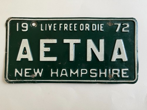 Vanity License Plate AETNA Insurance New Hampshire Vintage Mount Etna ...