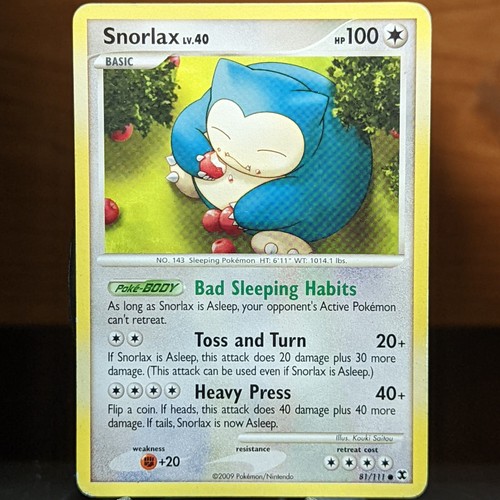 Snorlax 81/111 LP/NM Rising Rivals Pokemon Card cute hungry bear eating ...