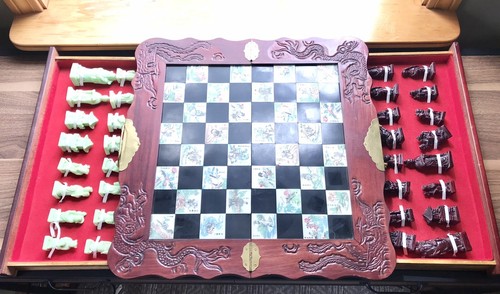 Vintage Eight Fairies Chess Set-Asian Carved Soapstone Pcs Carved Wood ...