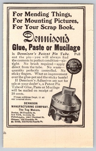 1905 Print Ad Dennison Mfg CoTag Maker Glue Paste Mucilage Patent Pin ...