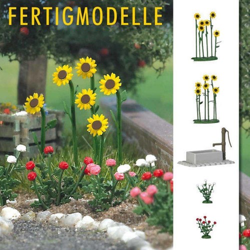 Sunflowers (x12) and Roses (x12) Fountain included - OO/HO Gauge Busch ...