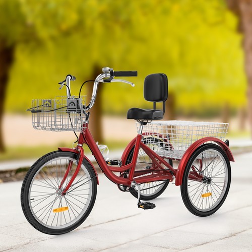Adult Tricycle Adult Trike 24" 1 Speed 3 Wheel Red Bikes w/Removable ...