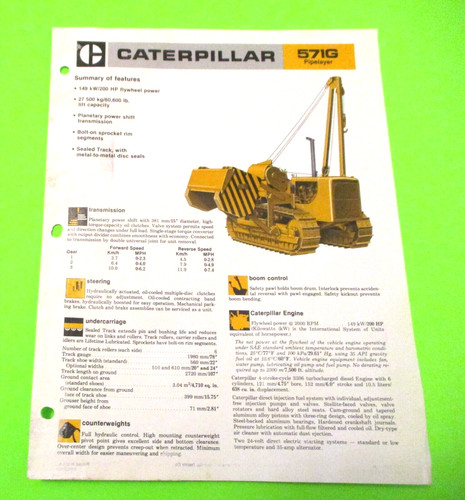 VINTAGE CATERPILLAR 571G PIPELAYER SPECS EQUIPMENT SALES BROCHURE PART ...