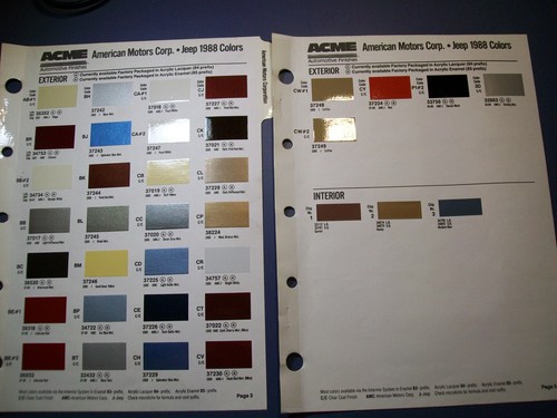 1988 AMC American Motors JEEP car truck auto Acme Paint Chips set | eBay