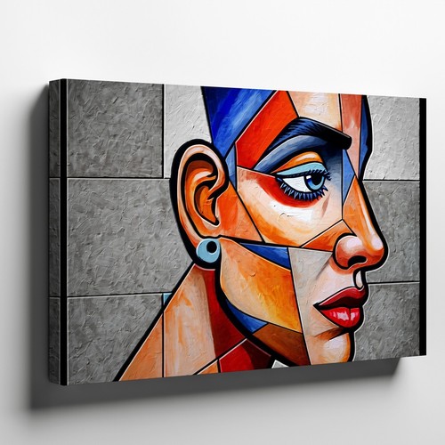 Vibrant Cubist Portrait Featuring A Side Profile Of A Face, Composed ...