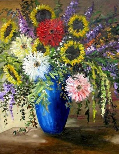 ORIGINAL Flowers Blue Vase Oil Painting John Williams Art JMW ...