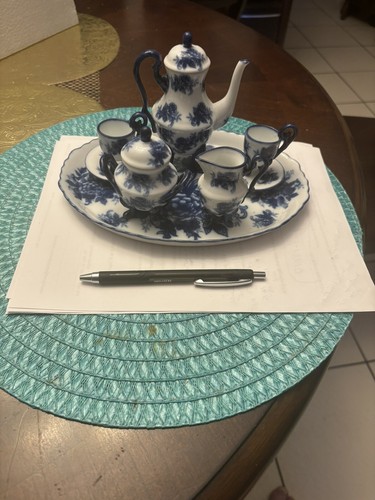 8-piece Blue and white Floral Design Tea-Set Glass/Porcelain, Small ...