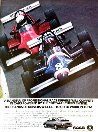 1987 Saab 900 Turbo Original Magazine Ad Small Poster, IMSA Barber Saab ...