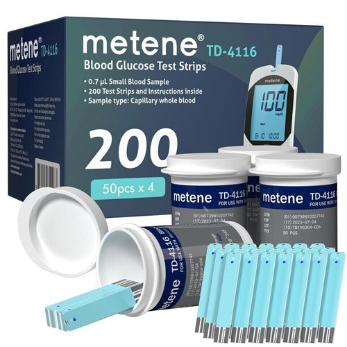 Box 200 Count Metene TD-4116 Blood Glucose Test Strips for Diabetes ...