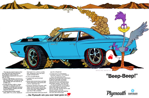 13x19 1968 Plymouth Road Runner Ad Poster 340 440 383 426 HEMI 1969 ...