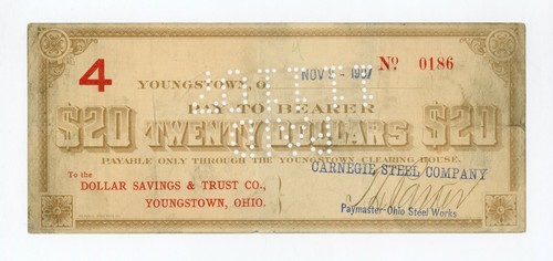 1907 $20 Dollar Savings & Trust Co. / Youngstown Clearing House - OHIO ...