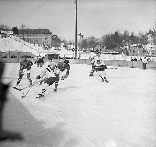 Hockey Players Battle for Puck - Lake Placid NY- FIGHT FOR PUCK WI ...