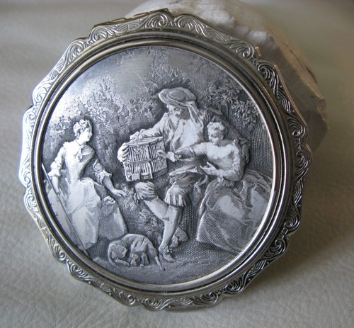 Antique Vintage Silver ENGLAND Lithograph Couple Maiden Dog STRATTON ...