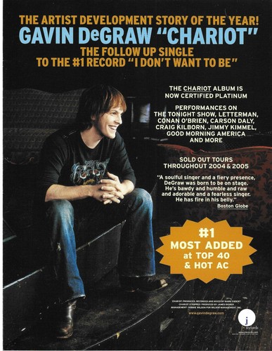 GAVIN DeGRAW Rare VINTAGE Chariot PROMO TRADE AD Poster for 2005 CD 8 ...