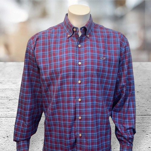 Vineyard Vines by Shep & Ian Red Blue White Checkered Button Down Whale ...