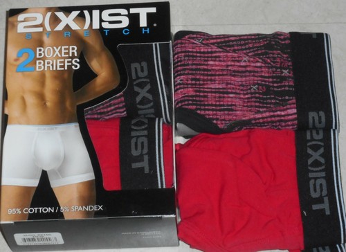 2XIST Cotton Stretch Boxer Briefs 2 pack - Medium, red & black/red ...