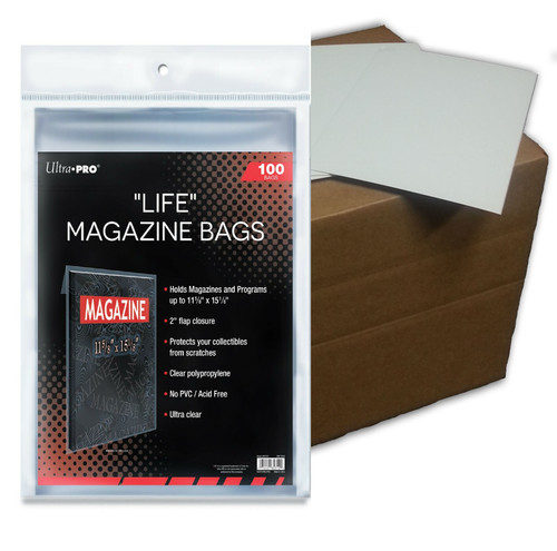(100) Ultra Pro Life Magazine Size Storage Bags Plus Acid Free Backing ...