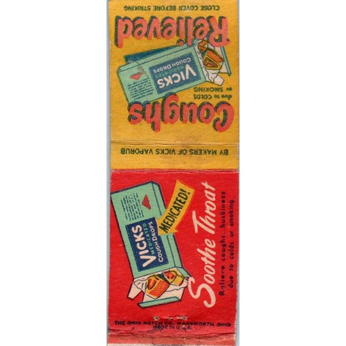Vintage Matchbook Cover Vicks Cough Drops Sore Throat Relief SE5-2 | eBay