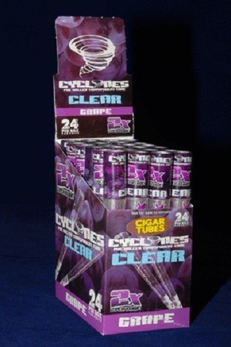 GRAPE Flavored CYCLONES - Box of 24 packs/48 PreRolled CLEAR Cigar Tube ...