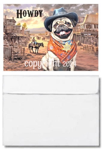Pug Dog Cowboy Sheriff Greeting Card hand-crafted | eBay