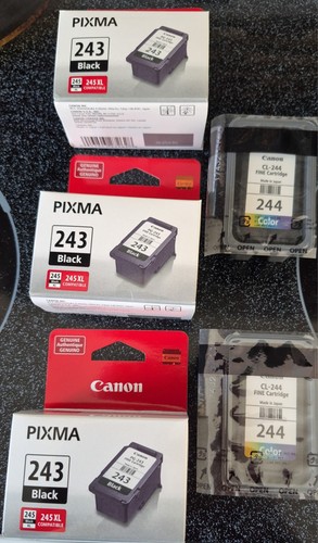 3 Canon PIXMA 243 Black ink catridges and 2 Canon Pixma 244 Color Ink ...