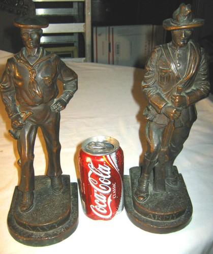 ANTIQUE K.B.W. BRONZE CLAD ARMY NAVY USA SOLDIER GUN BUGLE ART STATUE ...