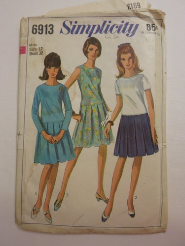 Vintage Simplicity One- Piece Dress Frock Fabric Sewing Pattern Sz 12 ...