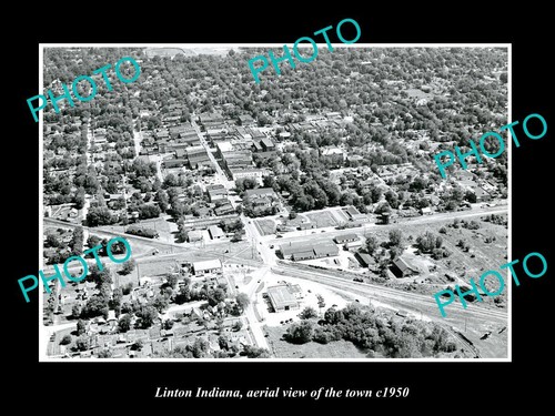 OLD LARGE HISTORIC PHOTO LINTON INDIANA, AERIAL VIEW OF THE TOWN c1950 ...