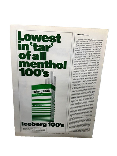 1974 Iceberg 100s Menthol Cigarettes Original Print Ad 70s | eBay