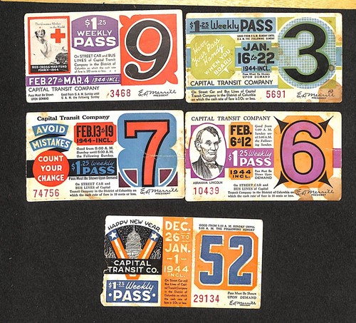 FIVE (5) DIFFERENT DISTRICT OF COLUMBIA 1944 TRANSIT PASSES | eBay