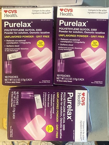 3 PacksCVS Health Purelax Polyethylene Glycol 3350 Unflavored Powder 10 ...