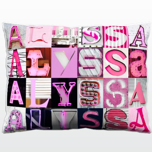 Personalized Pillow featuring the name ALYSSA in photos of PINK sign ...
