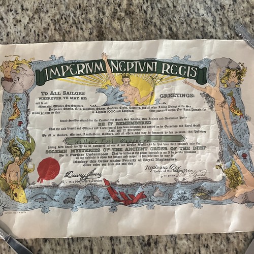 USN Imperium Neptuni Regis Shellback Certificate Crossing Equator WWII ...