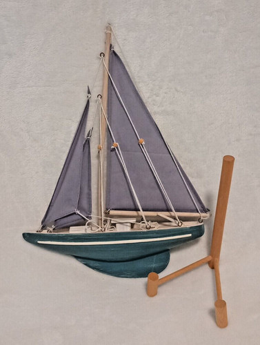 Vibrant Blue Wood Sailboat 9-1/2"L X 2"W X 13"H Nautical Collectible | eBay