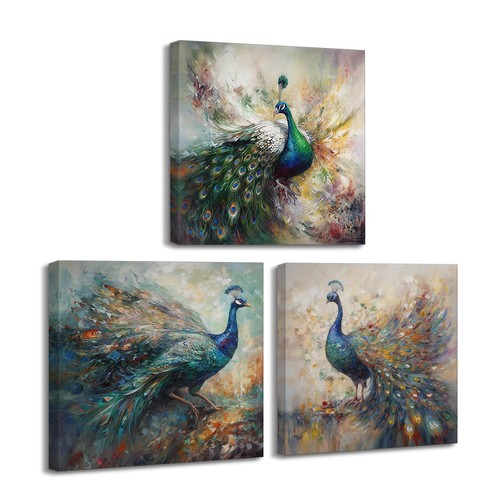 Peacock Stretched Canvas Wall Art for Bathoom Bedroom Home Decoration ...