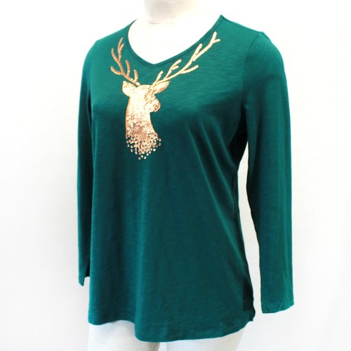 Quacker Factory Plus Christmas gold sequins reindeer Tunic Top Shirt ...