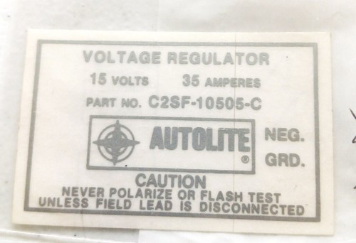 New 1962 1963 Lincoln Continental Autolite Voltage Regulator Decal C2SF ...