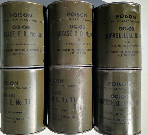 US WWII 1 Pound Cans of Translucent Light Weight “OG-OO" Grease, 6 for ...
