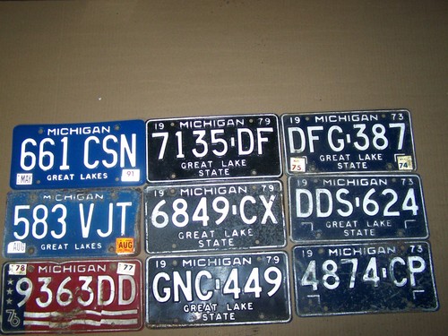 Lot of 9 old Vintage MICHIGAN License Plates 1976- 2007 chevy gm dodge ...