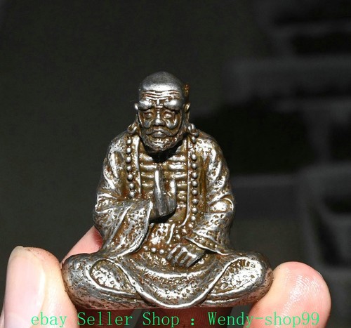 2" Old Chinese Sky Iron Sit Arhat Damo Bodhidharma Dharma Buddha ...